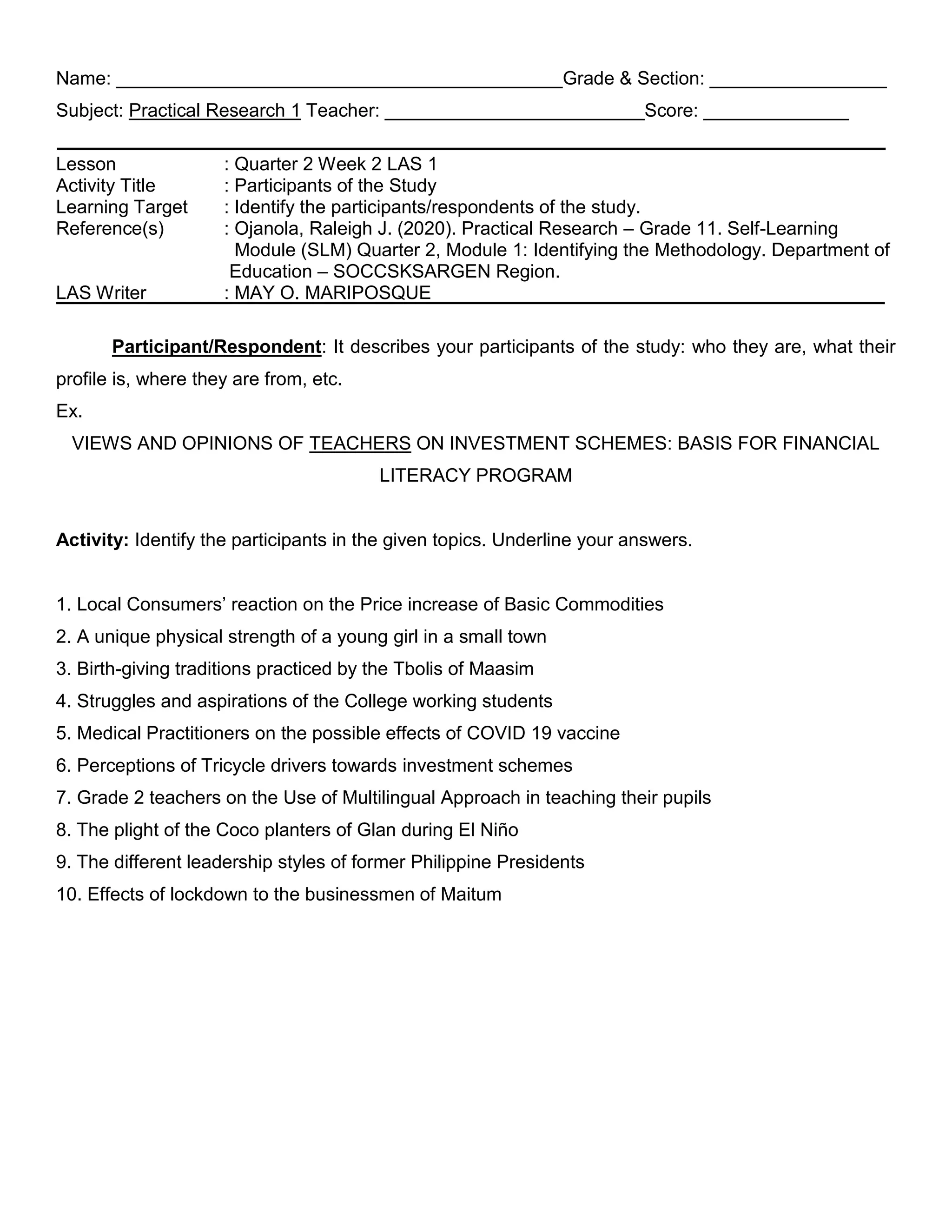 PRACTICAL RESEARCH 2 RESEARCH IN MATHEMATICS | DOCX