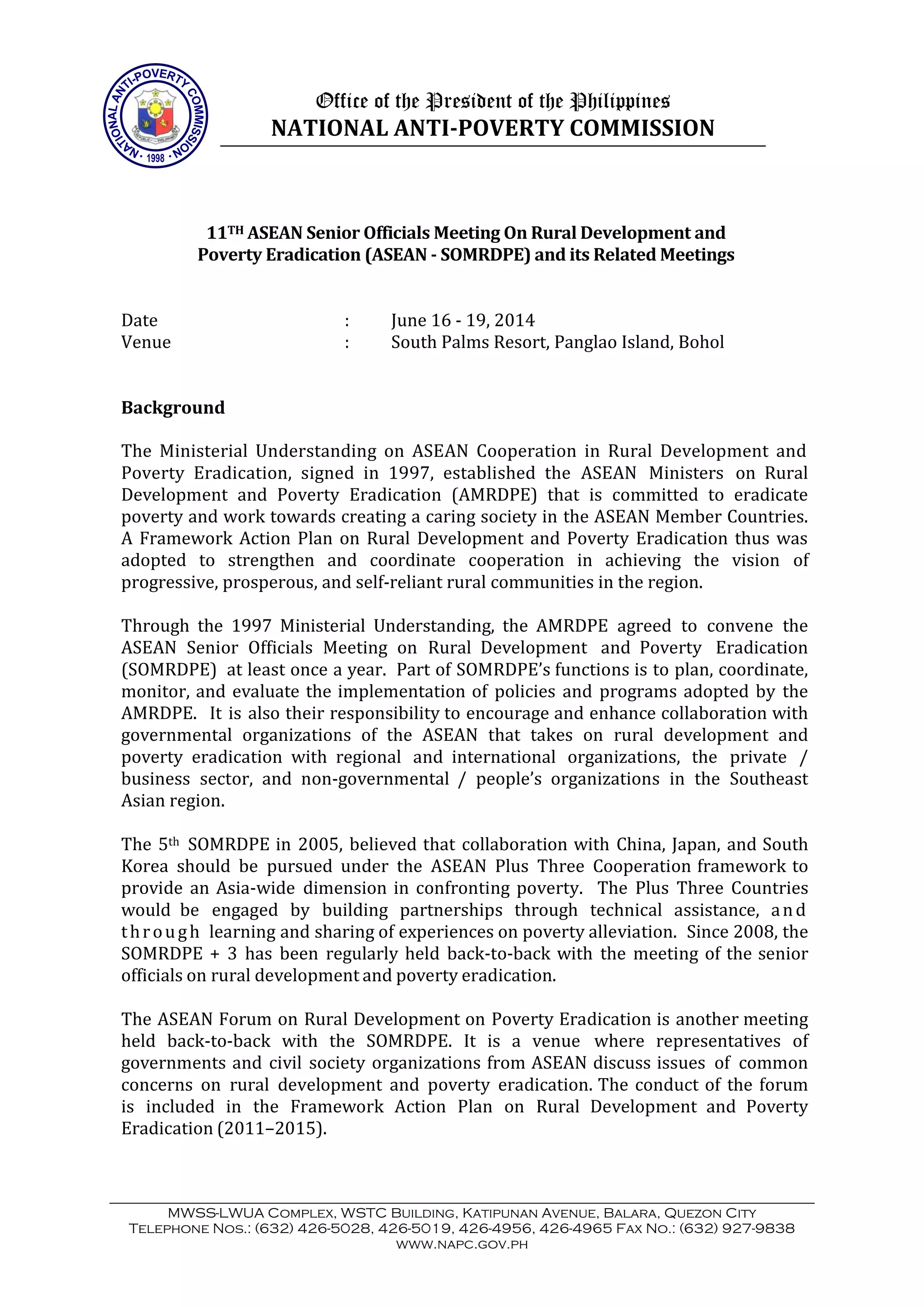 The 11th SOMRDPE and Its Related Meetings_NAPC Briefer | PDF