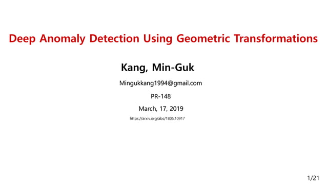 [Pr12] deep anomaly detection using geometric transformations | PPT