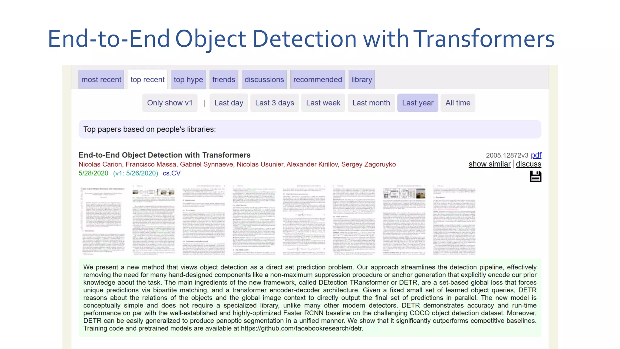 Pr 284 End To End Object Detection With Transformers Detr Ppt