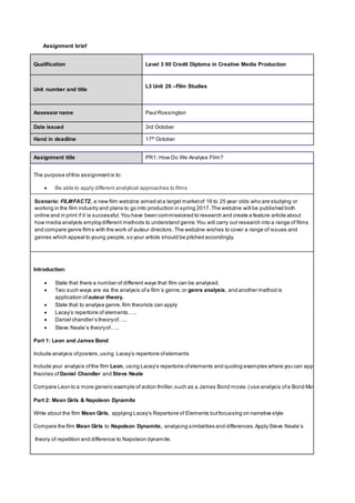 Pr1 analysing film assignment brief -4 | PDF