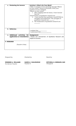 PR1 LESSON PLAN 4 PDF RESEARCH TOPIC IMPORTANCE OF RESEARCH | PDF