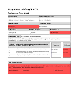 Pr1 unit 26 assignment front sheet | PDF