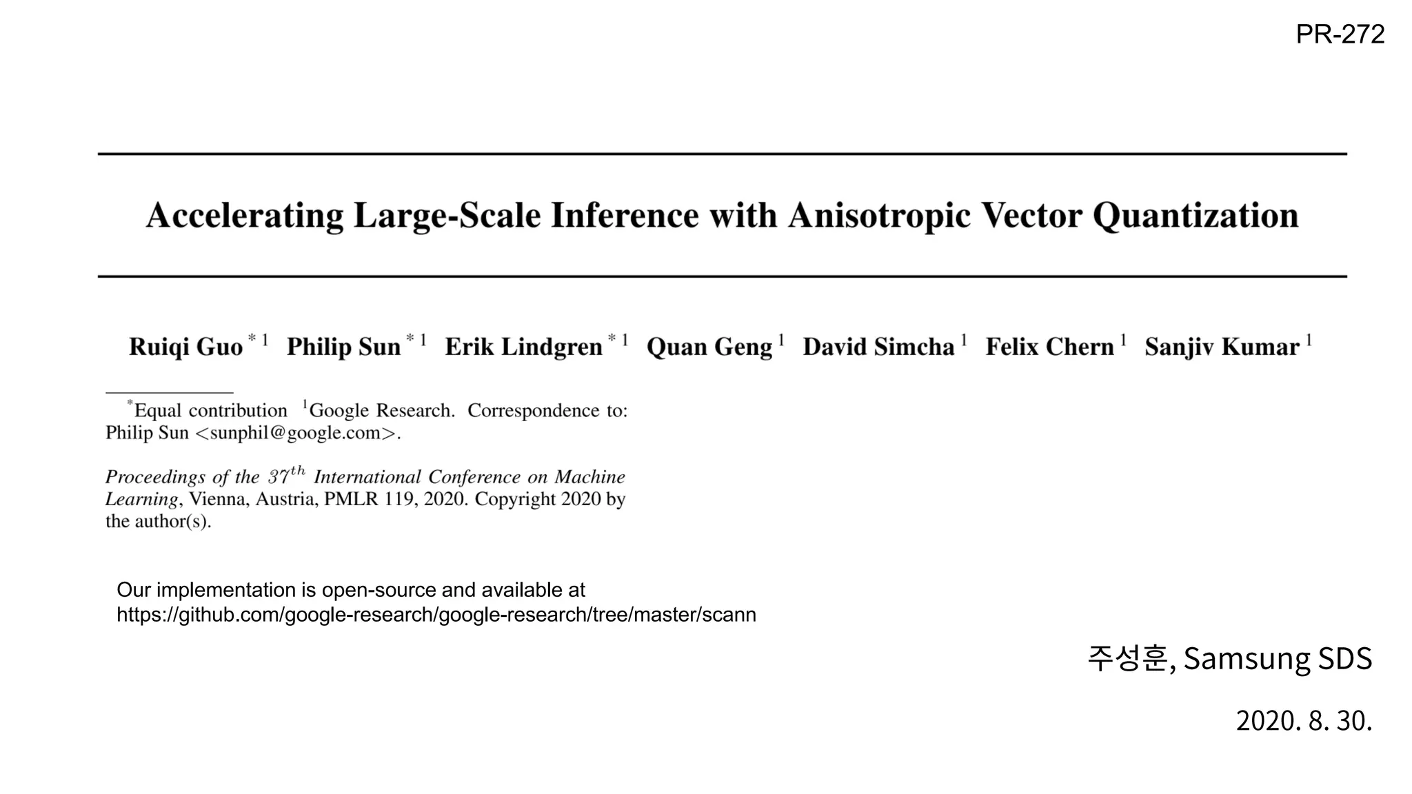 PR-272: Accelerating Large-Scale Inference with Anisotropic Vector ... PR-272: Accelerating Large-Scale Inference with Anisotropic Vector ...