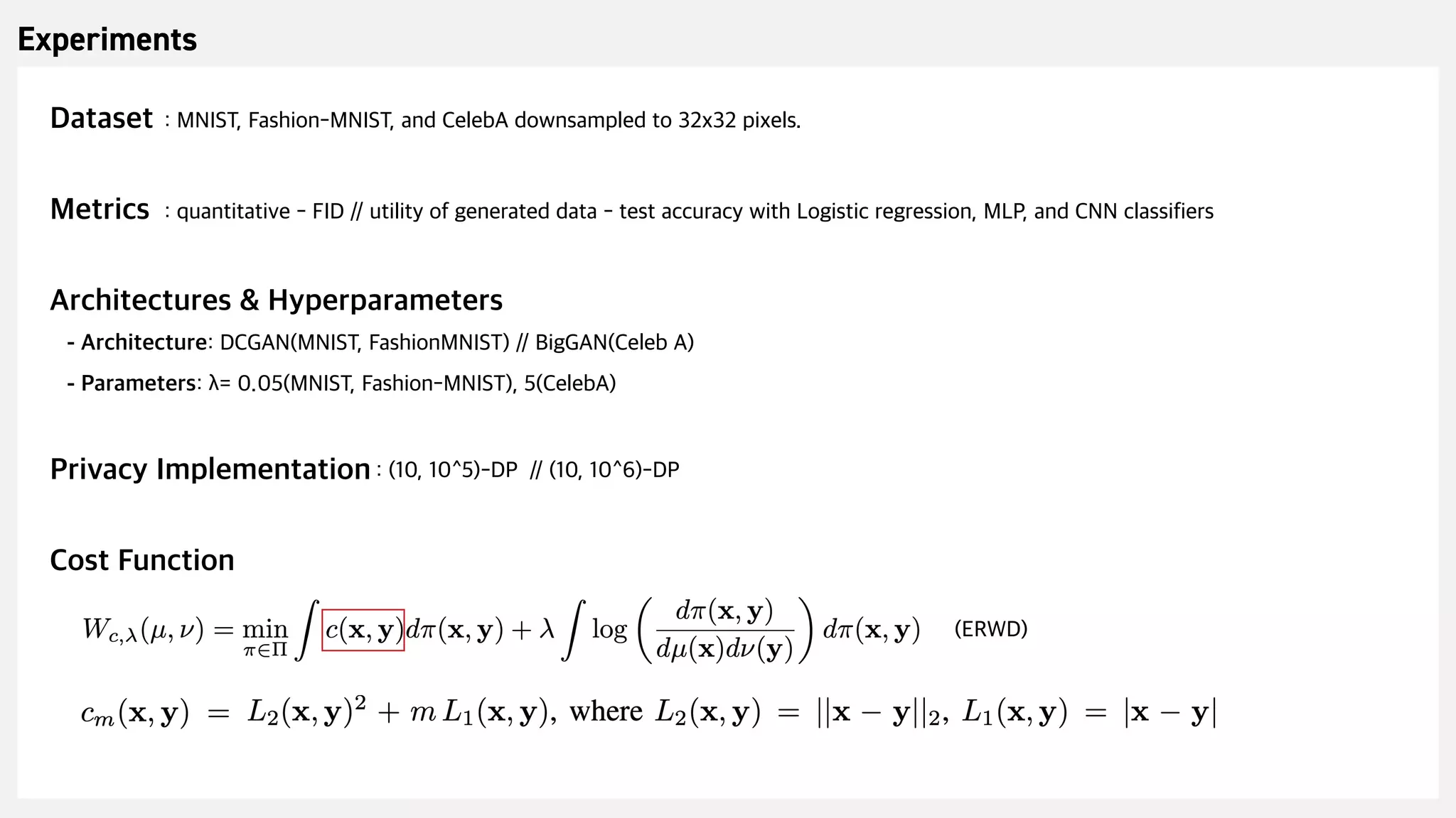 [PR-358] Training Differentially Private Generative Models with Sinkhorn Divergence | PPT