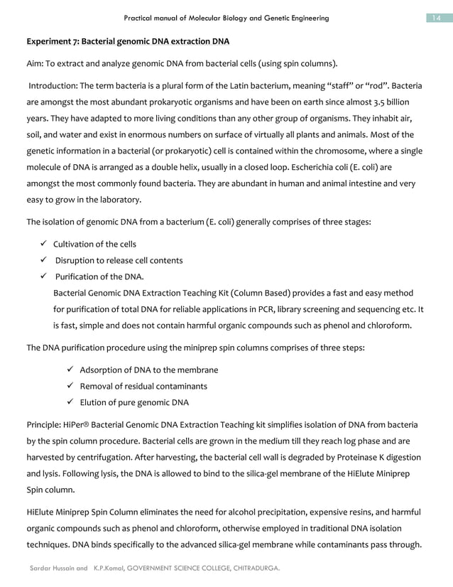 practical manual on molecular biology and genetic engineering,recombinant DNA TECHNOLOGY | PDF