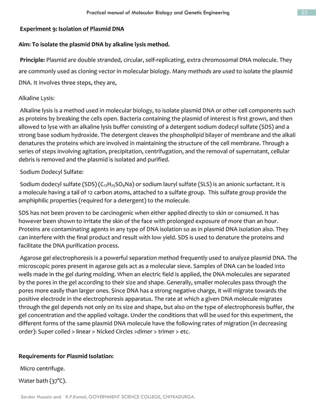 practical manual on molecular biology and genetic engineering,recombinant DNA TECHNOLOGY | PDF