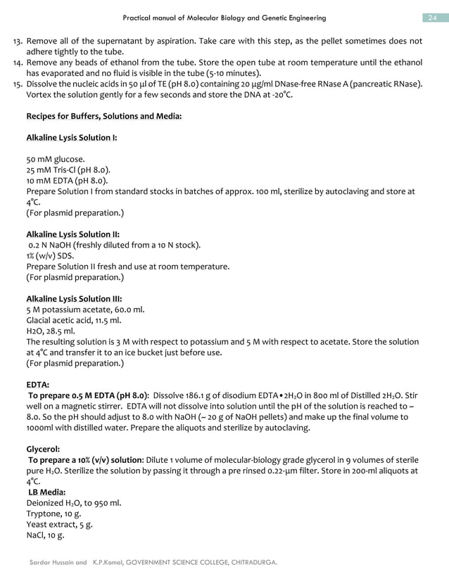 practical manual on molecular biology and genetic engineering,recombinant DNA TECHNOLOGY | PDF