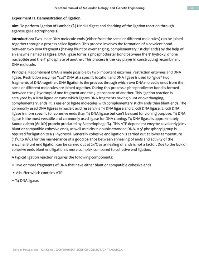 practical manual on molecular biology and genetic engineering,recombinant DNA TECHNOLOGY | PDF