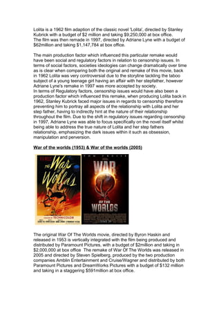 Pr5 remakes and production factors which influence them | DOC | Movies | Entertainment