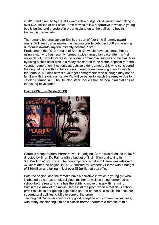 Pr5 remakes and production factors which influence them | DOC | Movies | Entertainment