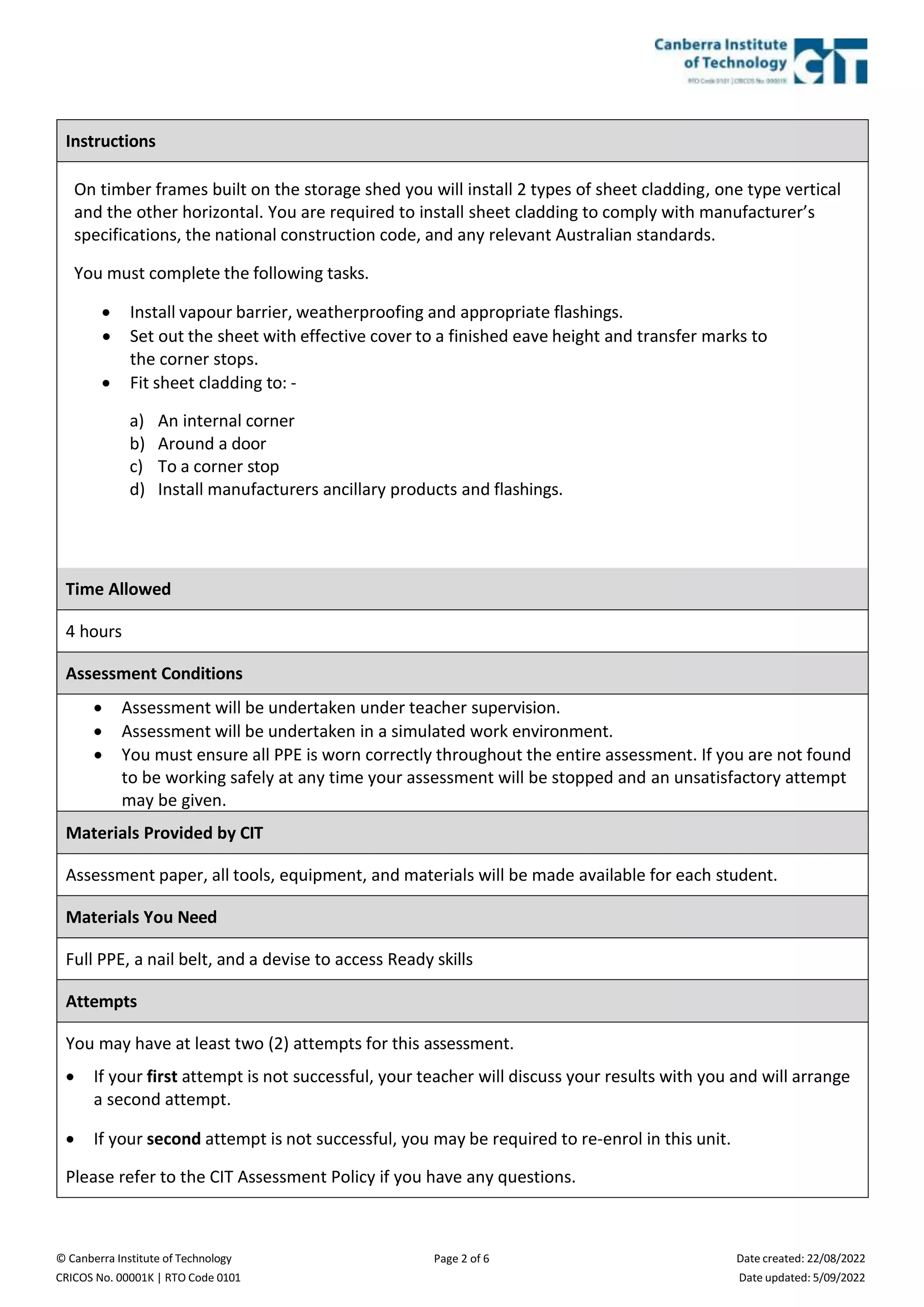 Practical assessment 3 - Install horizontal and vertical sheet panels | PDF