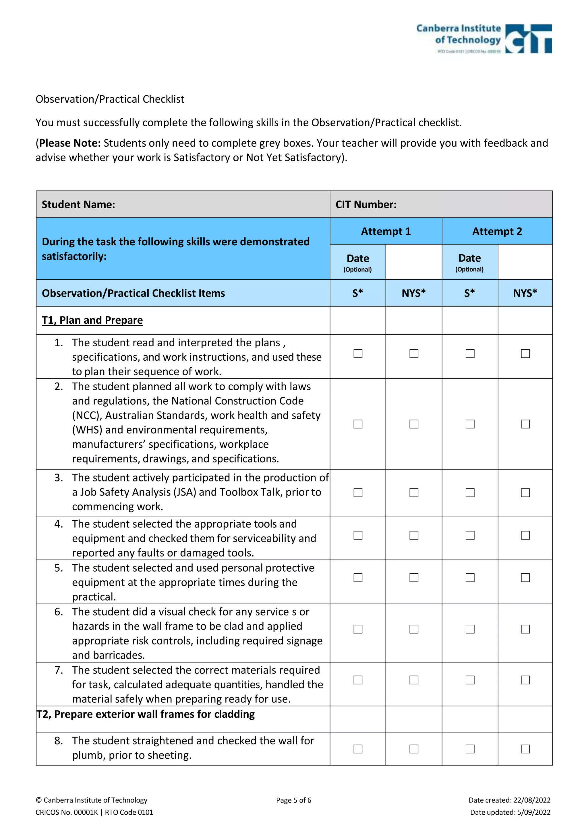 Practical assessment 3 - Install horizontal and vertical sheet panels | PDF