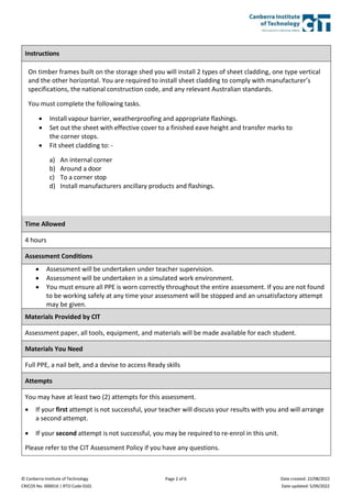 Practical assessment 3 - Install horizontal and vertical sheet panels | PDF
