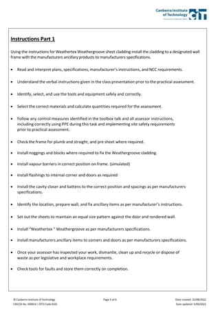 Practical assessment 3 - Install horizontal and vertical sheet panels | PDF