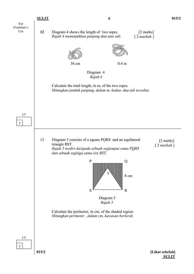 Pra Upsr Maths Paper 2 Jpn Perak | PDF