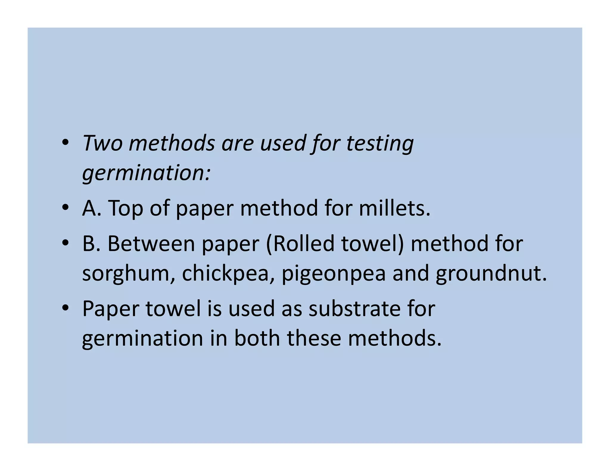 Seed Physical purity & germination tests | PDF