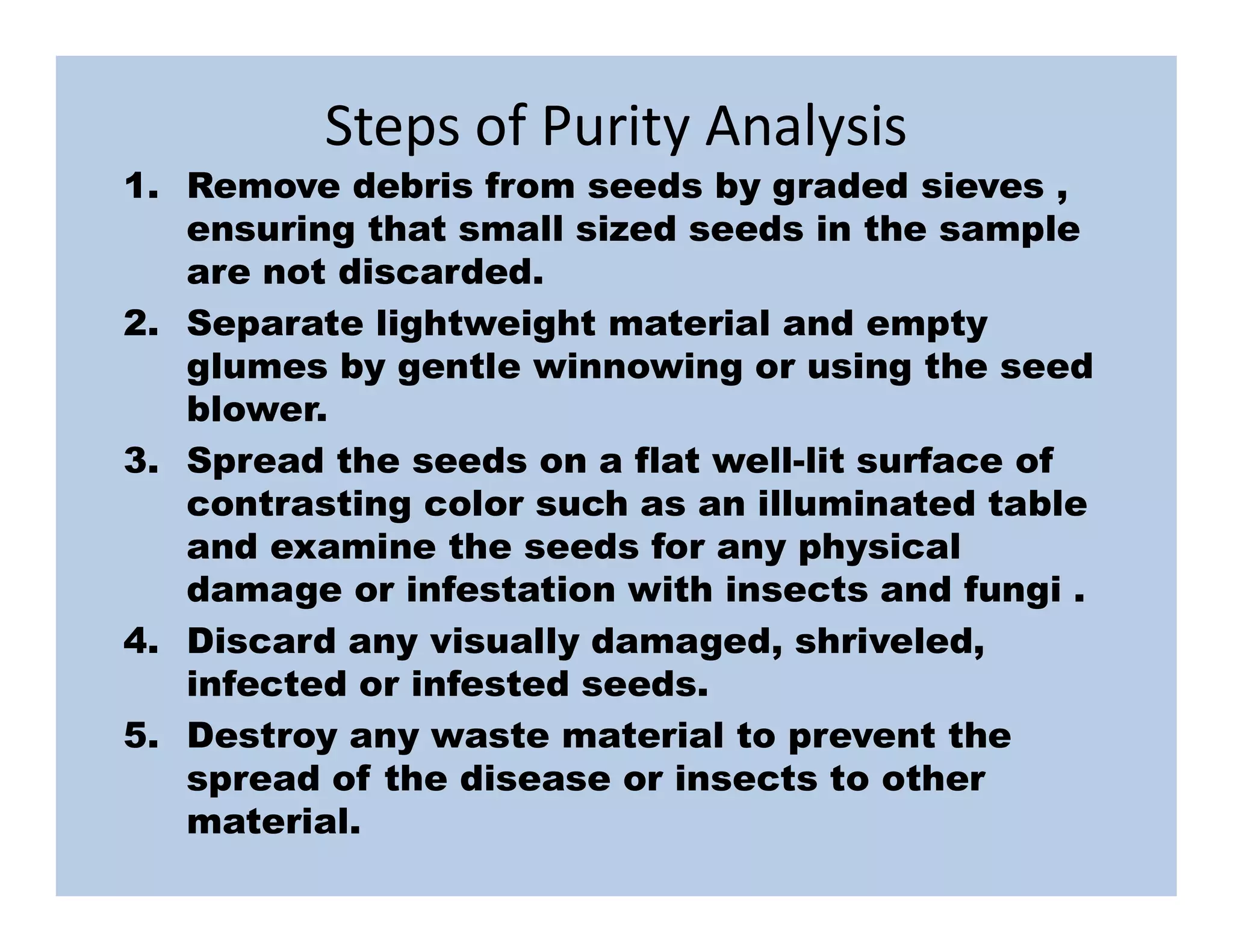 Seed Physical purity & germination tests | PDF