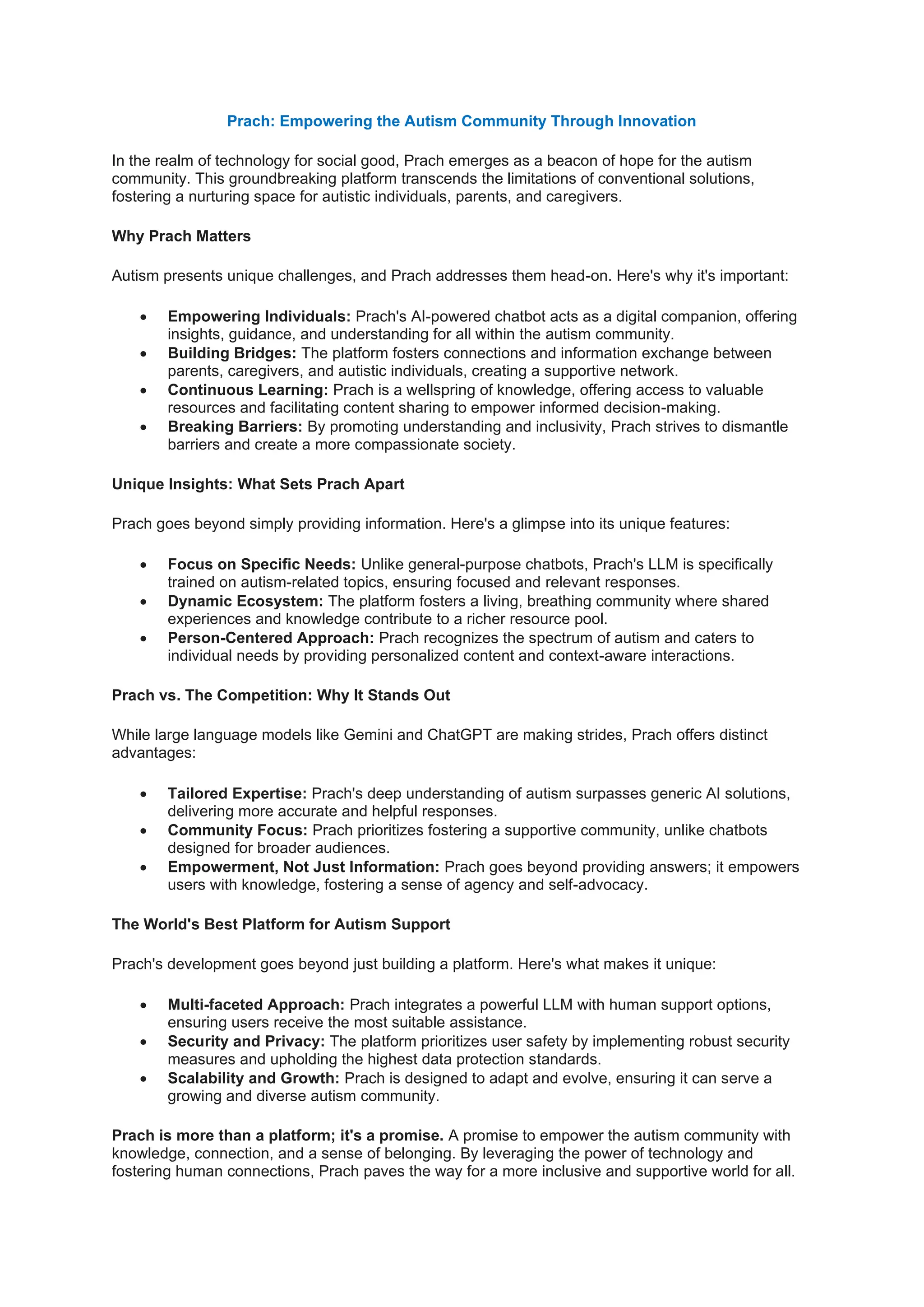 Prach Brochure for Autism AI Bot for Parents, therapist | PDF