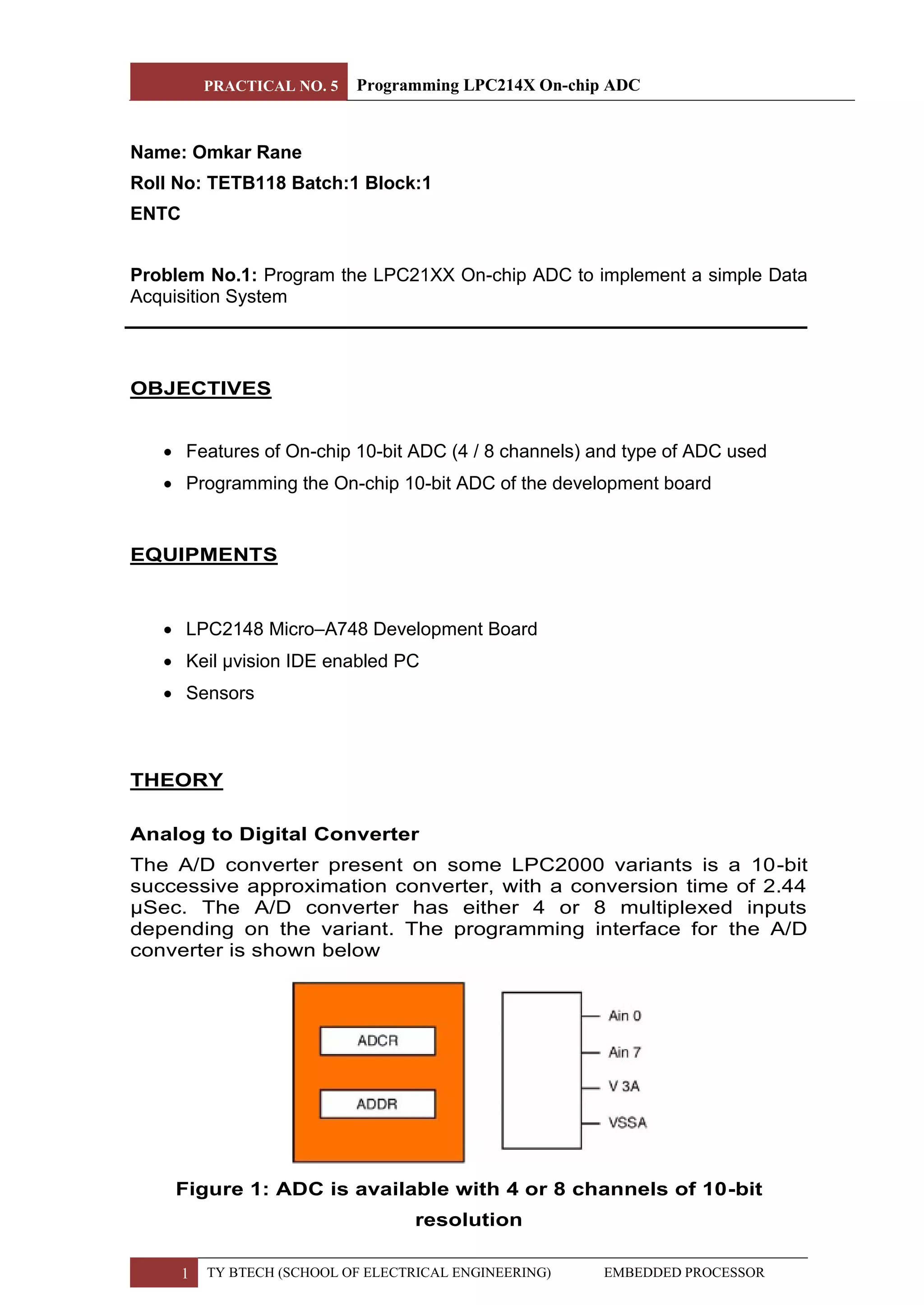 Analog To Digital Conversion Adc Programming In Lpc2148 Pdf 