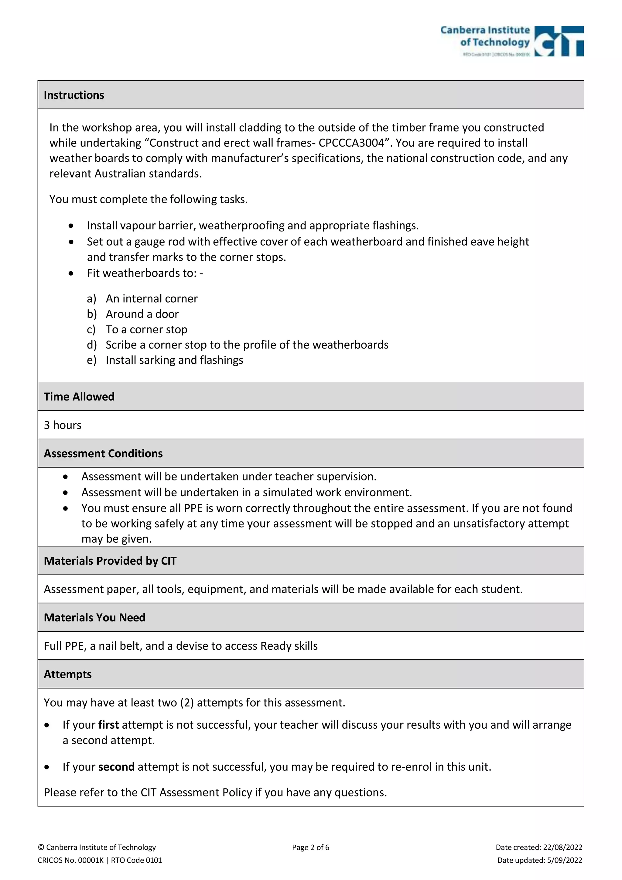 Practical assessment 2 - Install horizontal weatherboards to internal ...