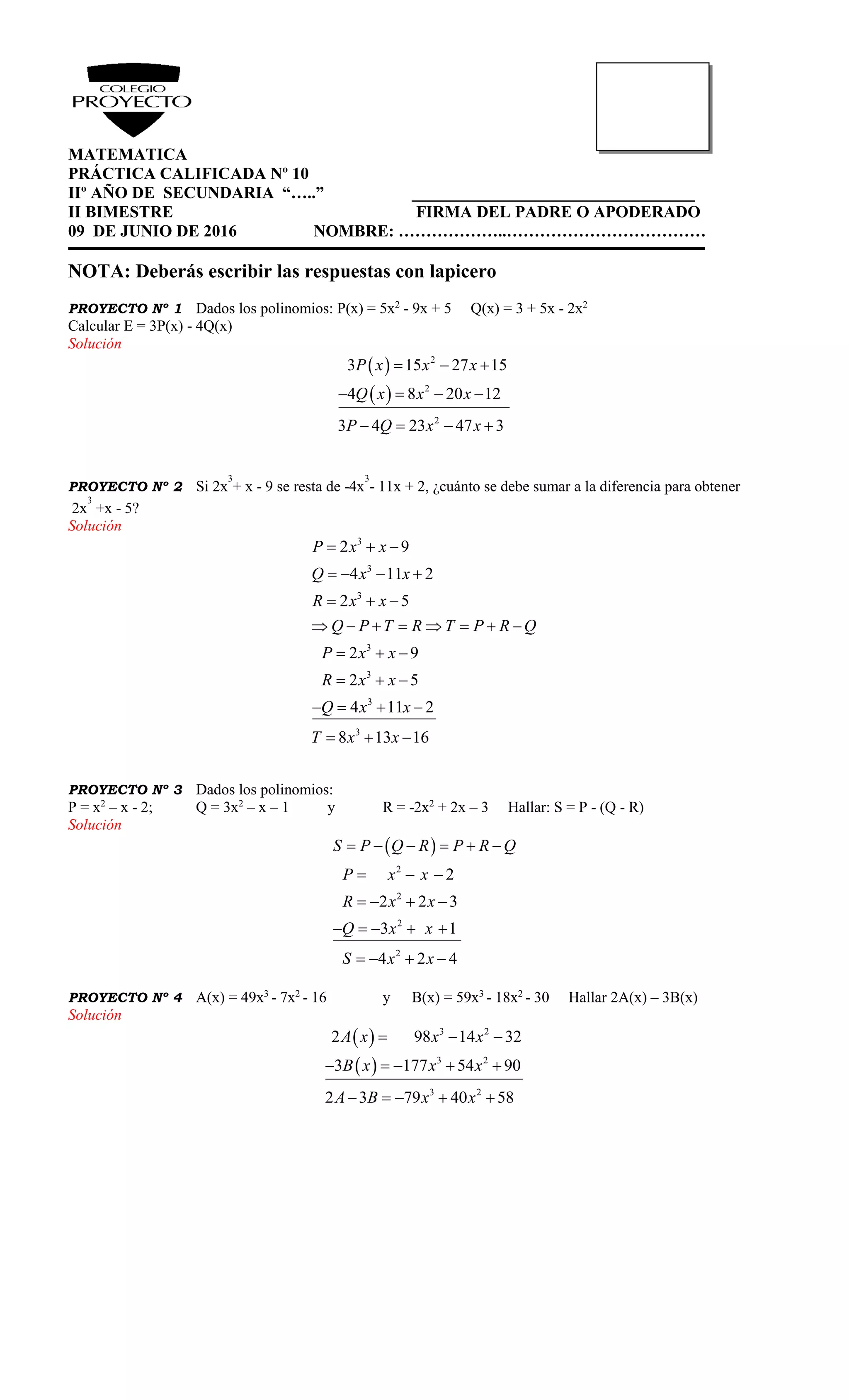 Practica10 adicion y sustraccion multiplicacion y productos notables 1 ...