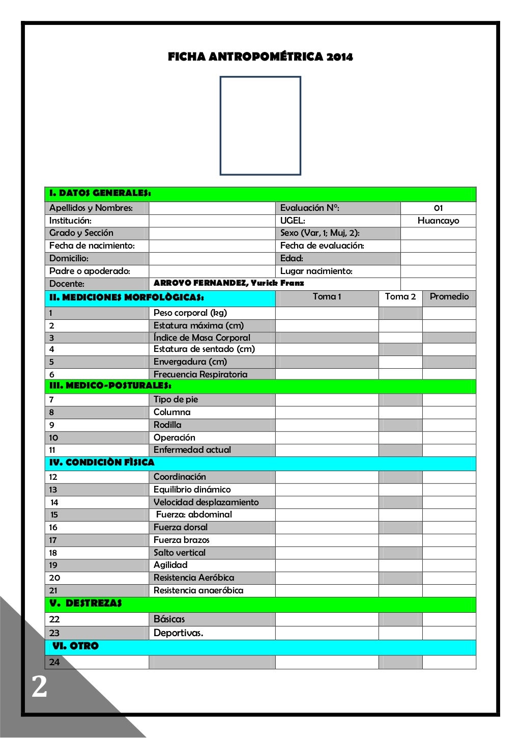 Práctica N° 01: Ficha Antropométrica