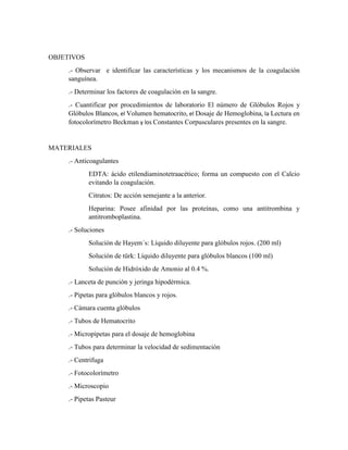 Recuento globular, hematocrito, Dosaje de hemoglobina, Constantes ...