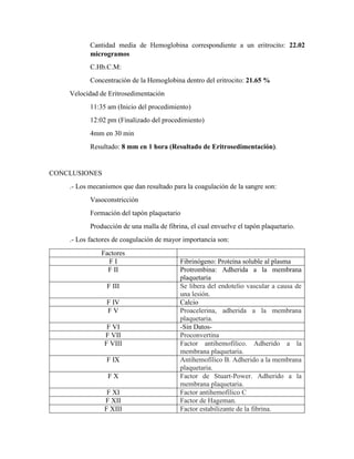 Recuento globular, hematocrito, Dosaje de hemoglobina, Constantes ...