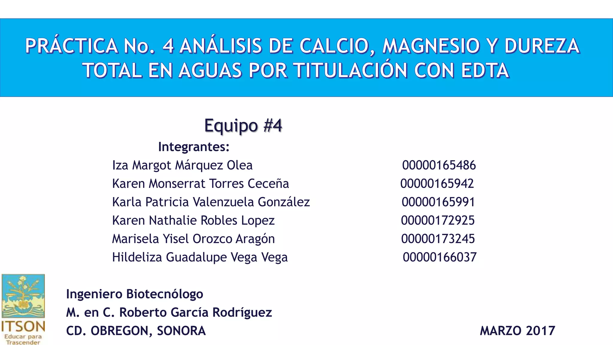 Análisis de Calcio, Magnesio y Dureza total en aguas por titulación con ...