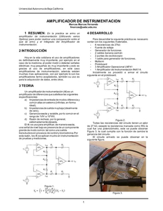 DISEÑO ANALOGICO - AMPLIFICADOR DE INSTRUMENTACION INA114 Y LM741 | DOCX