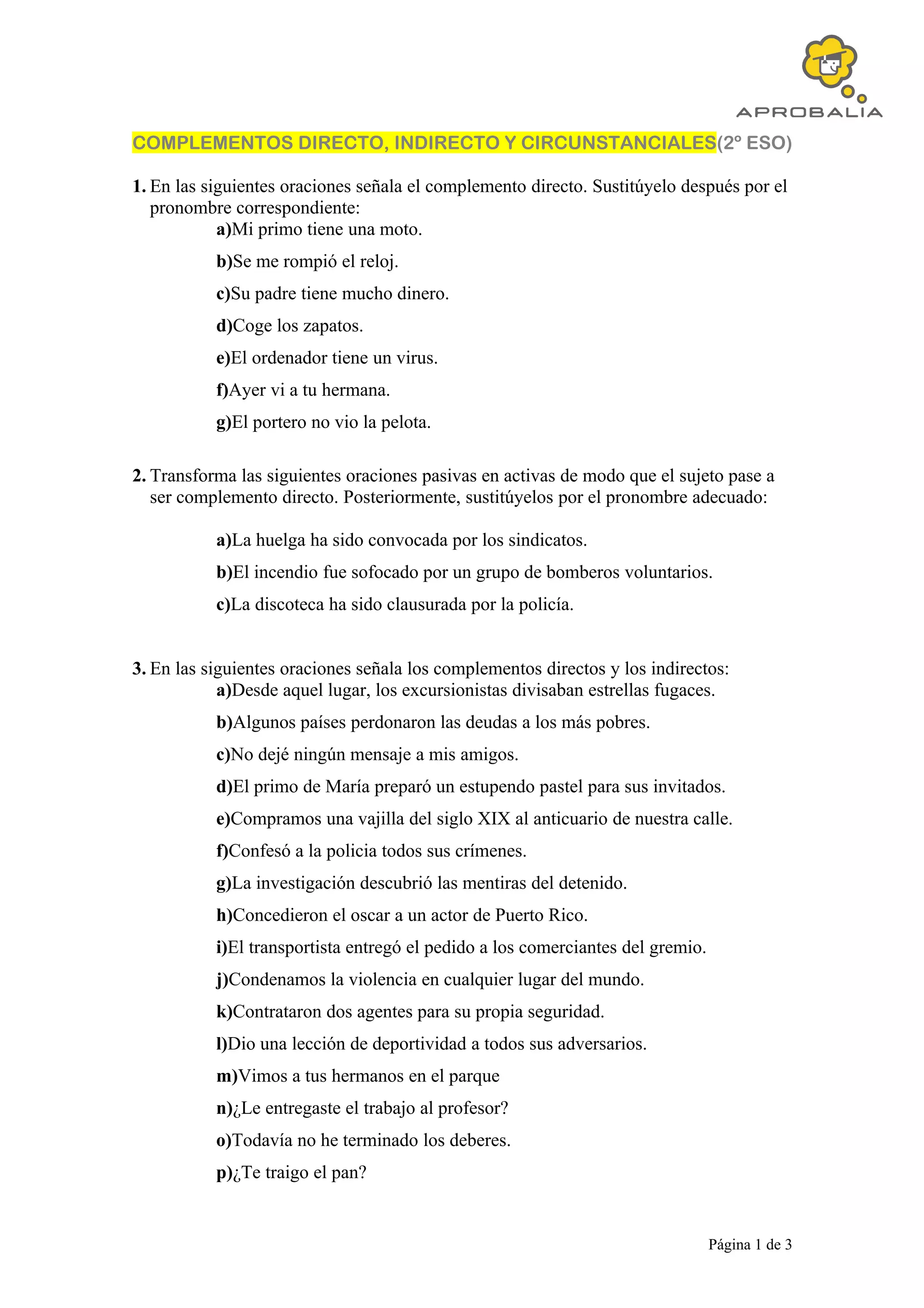 Practica de complementos verbales | DOC