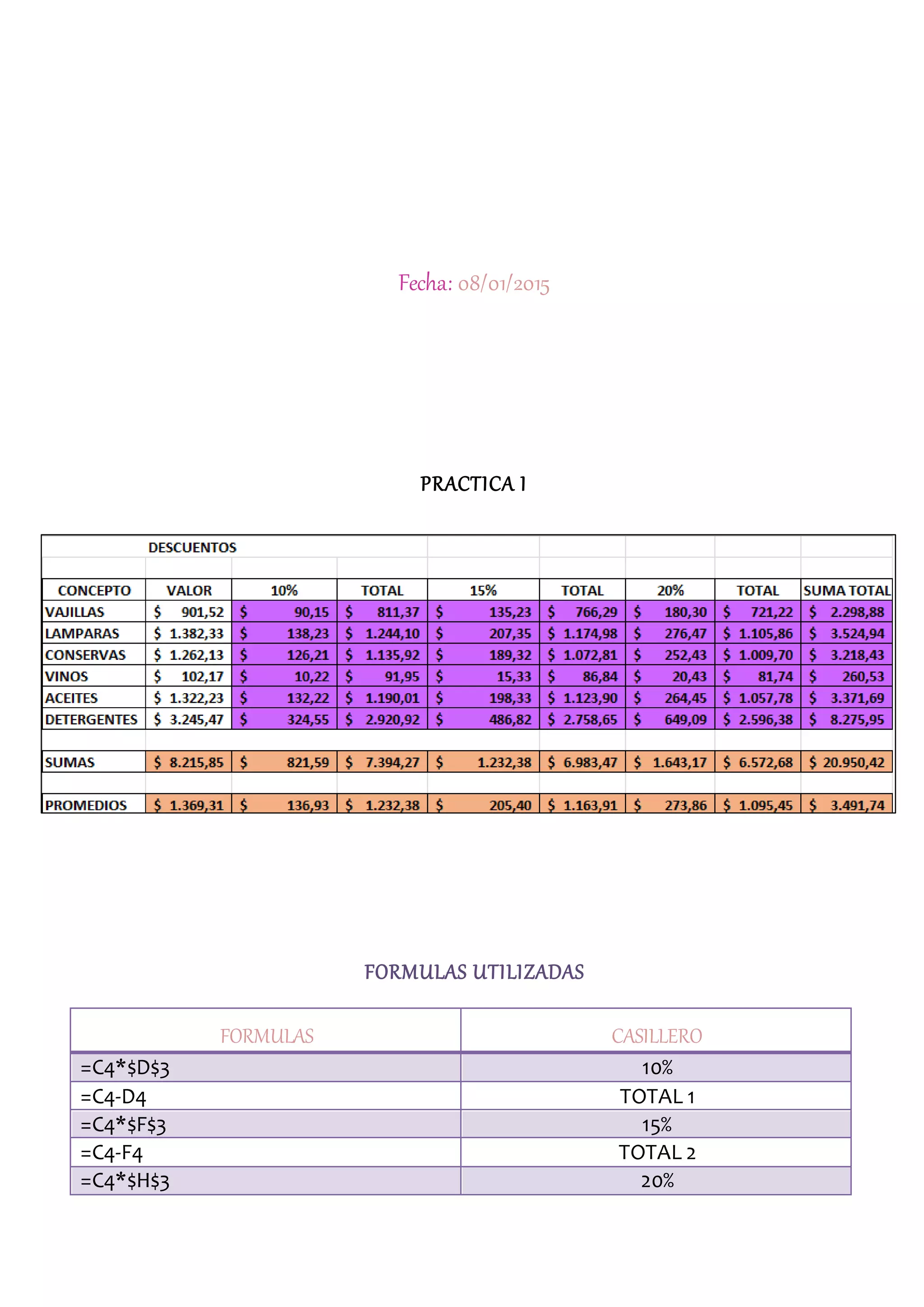 PRACTICAS EN EXCEL | DOCX