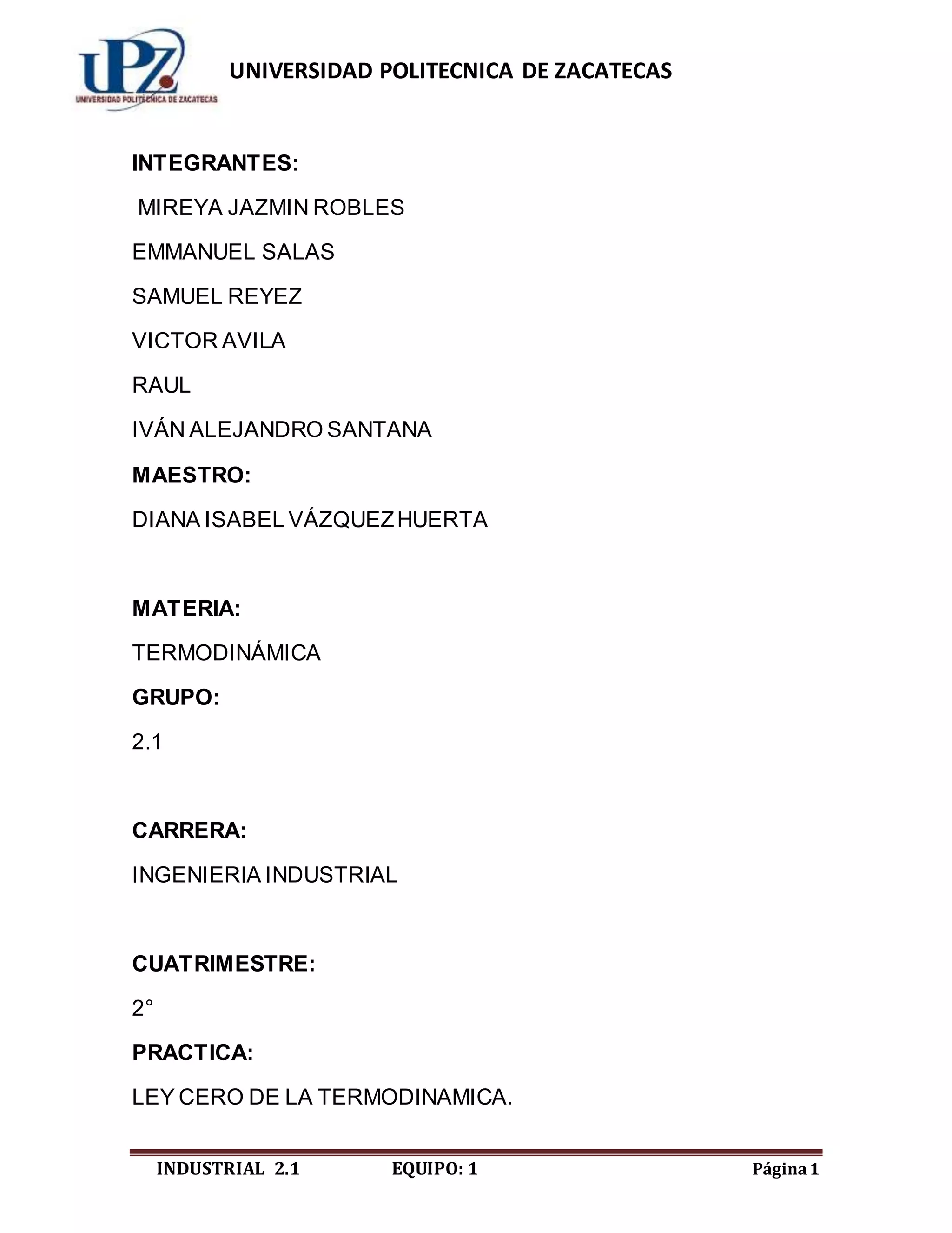 Practica De Ley Cero De La Termodinamica Autoguardado Pdf