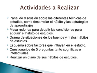 Practica en power point técnicas y hábitos de estudios | PPT