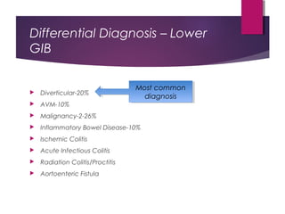 emergency approach & management of lower gastrointestinal bleed | PPT