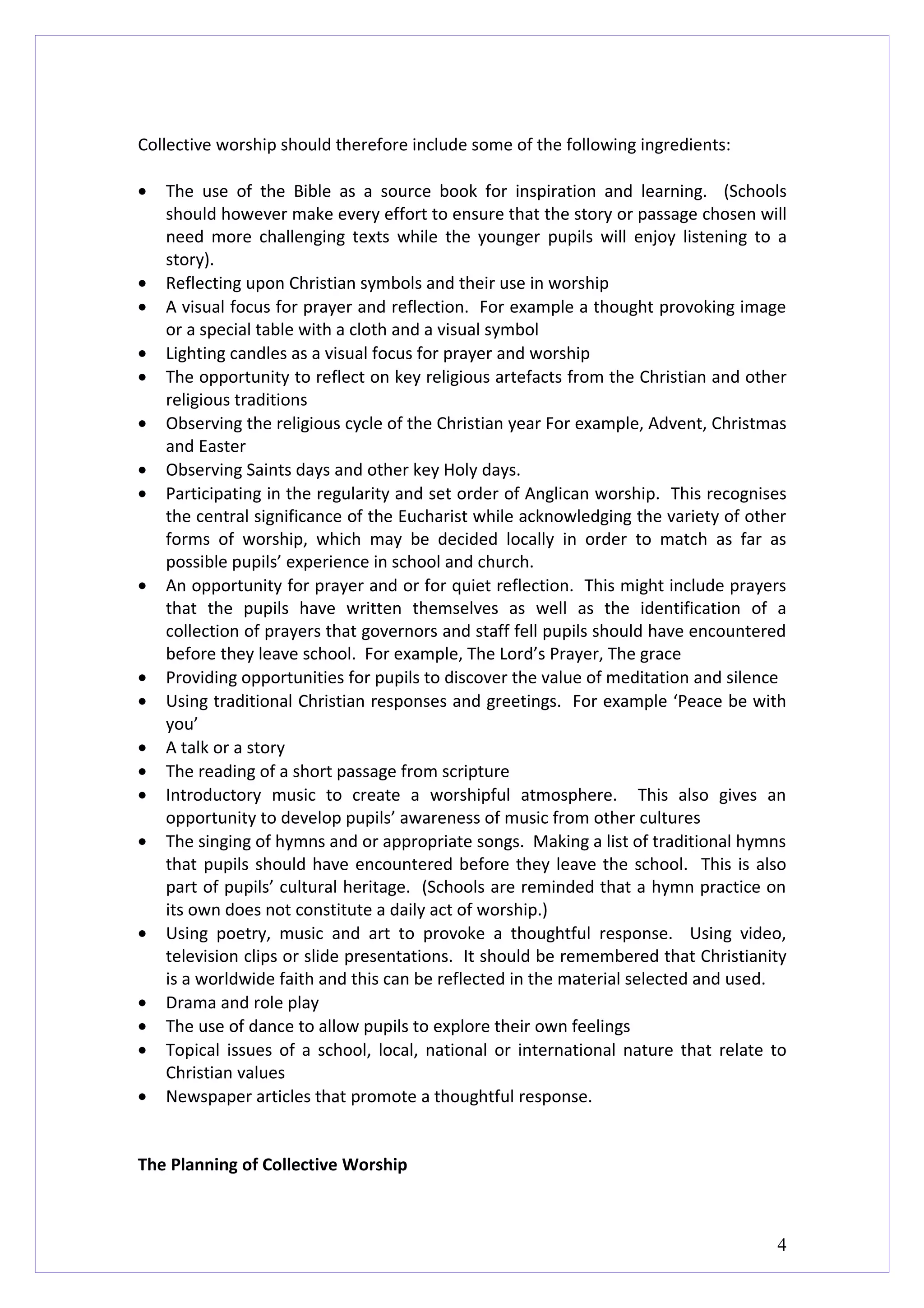Practical Guidelines to support collective worship | DOC
