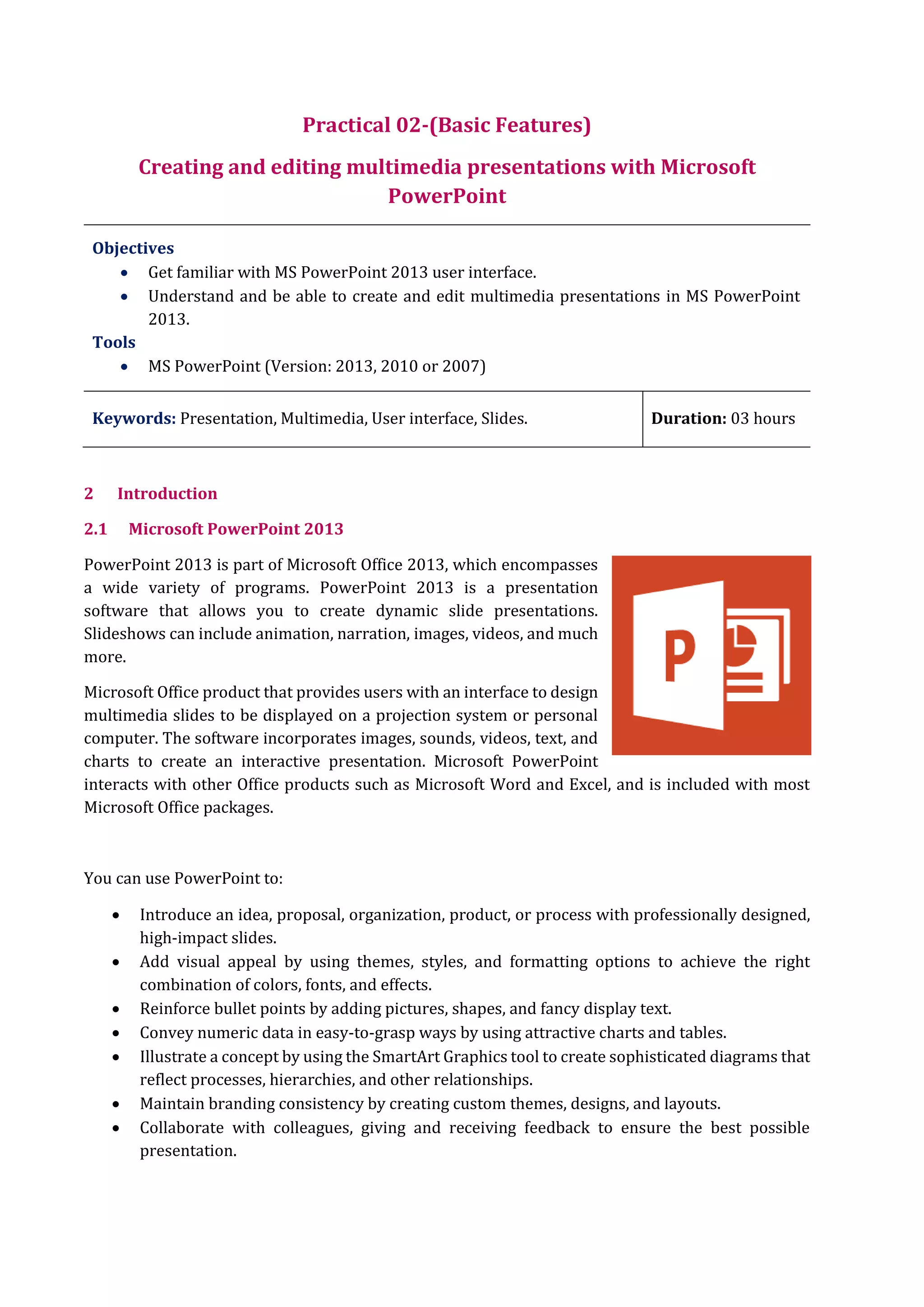Microsoft PowerPoint Basic features | PDF