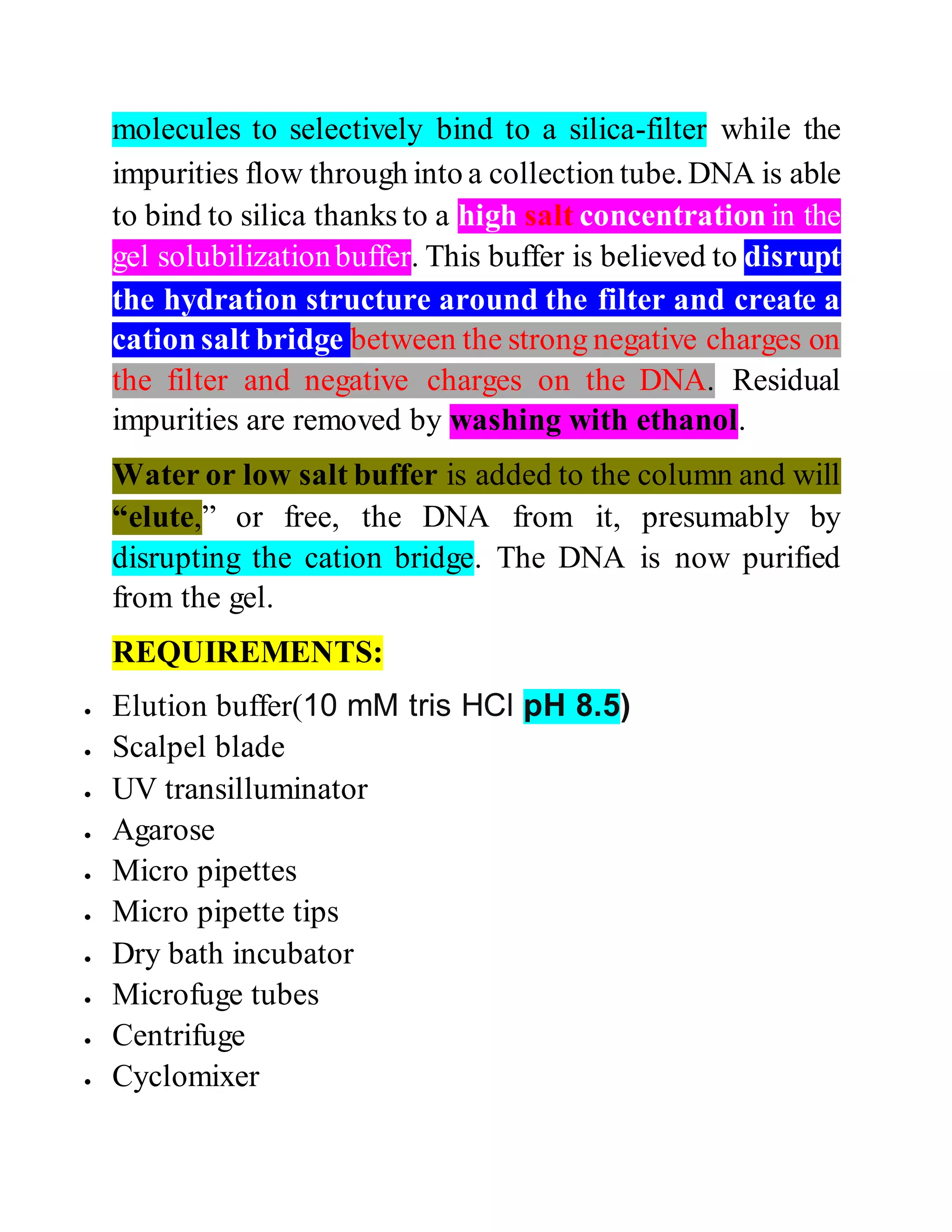 Elution of DNA fragments from agarose gel Practical | DOCX