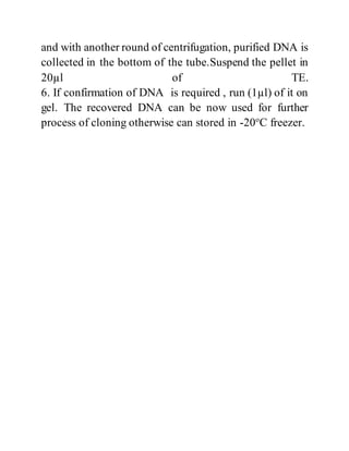 Elution of DNA fragments from agarose gel Practical | DOCX