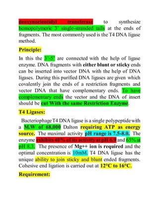 Ligation of DNA fragments Practical | PDF