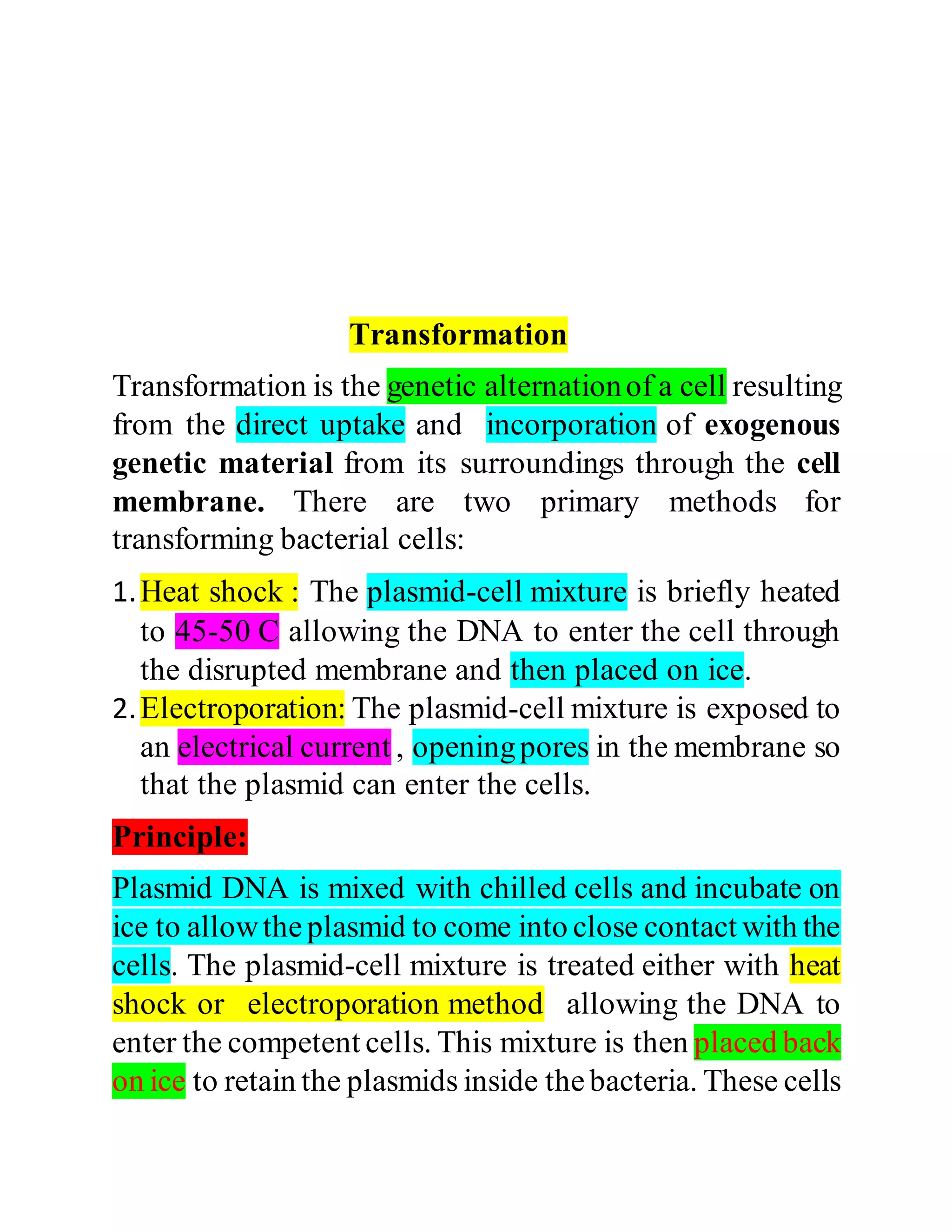 Preparatiion of competent cells & Transformation Practical | DOCX
