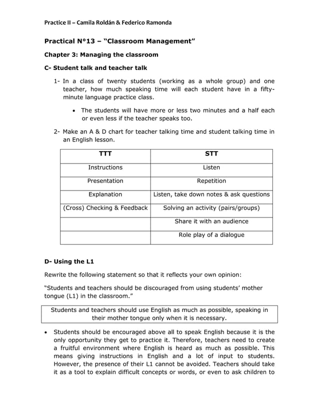 Practical N° 13 "Classroom Management" | PDF