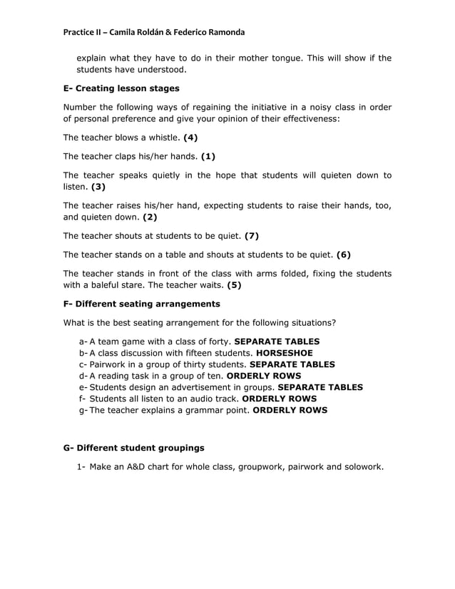 Practical N° 13 "Classroom Management" | PDF