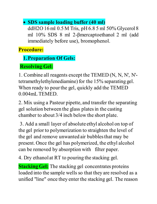 Running of SDS-PAGE Practical | PDF