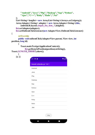 Practical 14 android.docx | Operating Systems | Computer Software and Applications