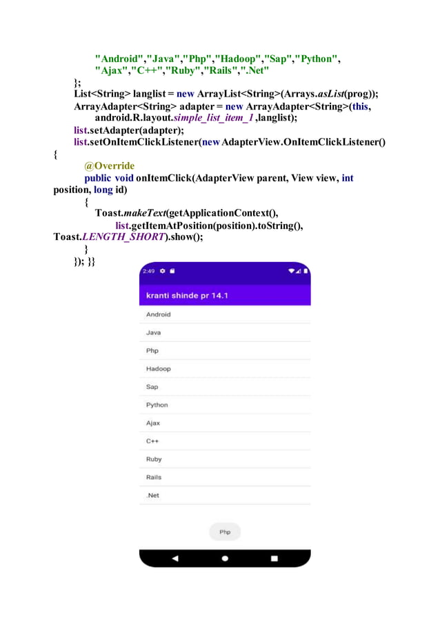 Practical 14 android.docx | Operating Systems | Computer Software and ...