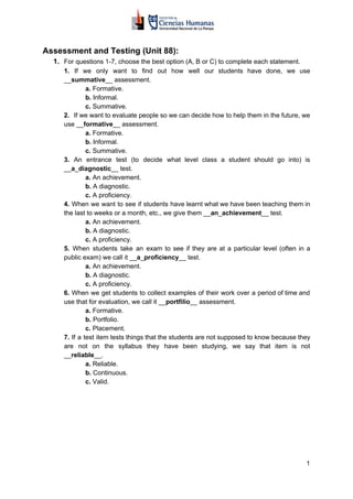 Practical 15 testing, assessment, evaluation | PDF