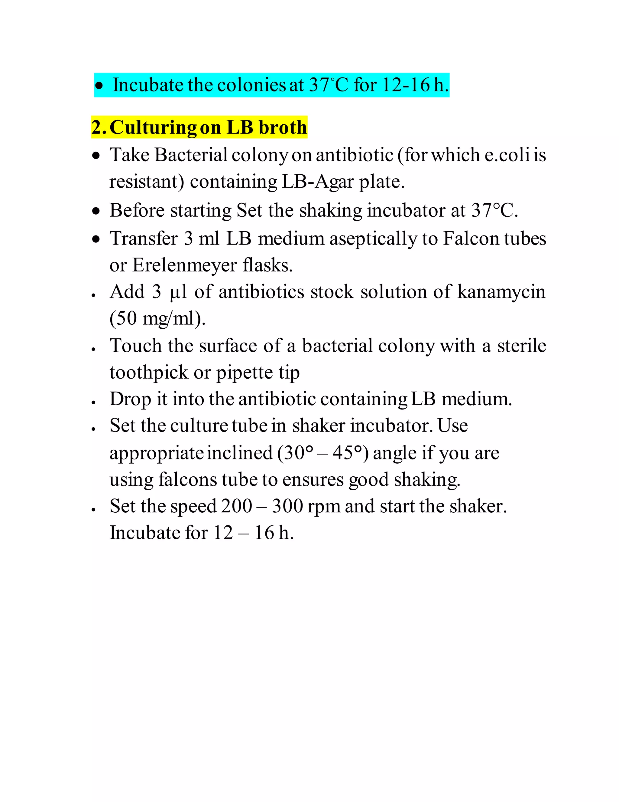 E.coli culturing on LB agar and LB broth (Practical) | DOCX