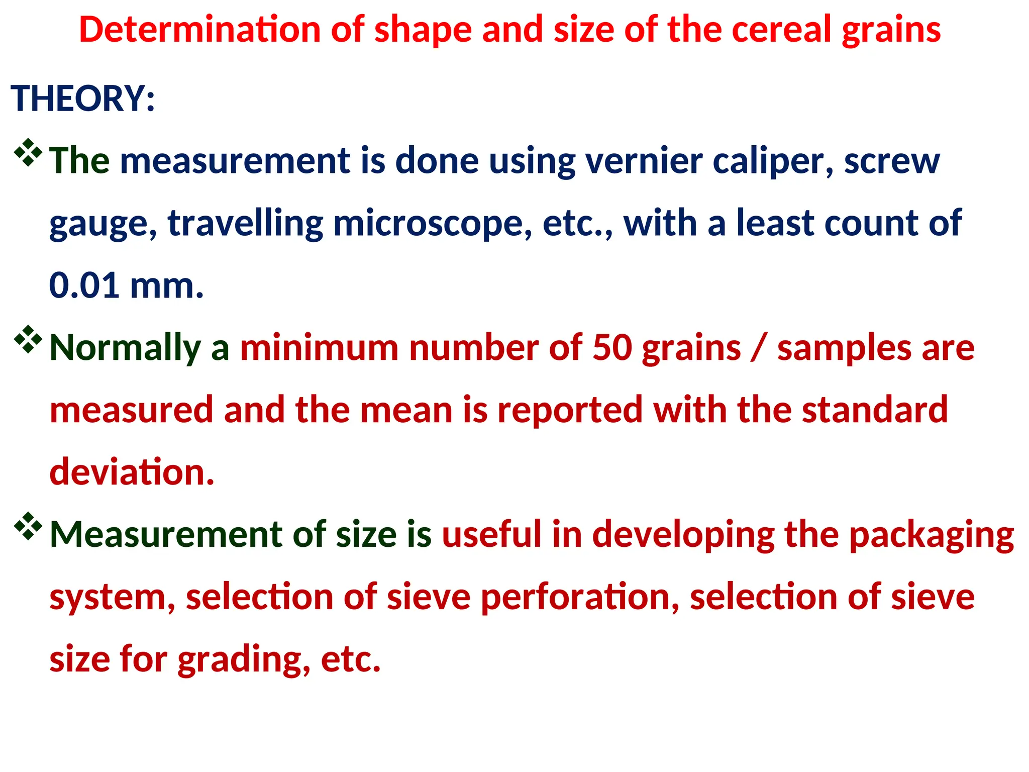 Practical 4 Experiment on determination of shape and size of the cereal ...